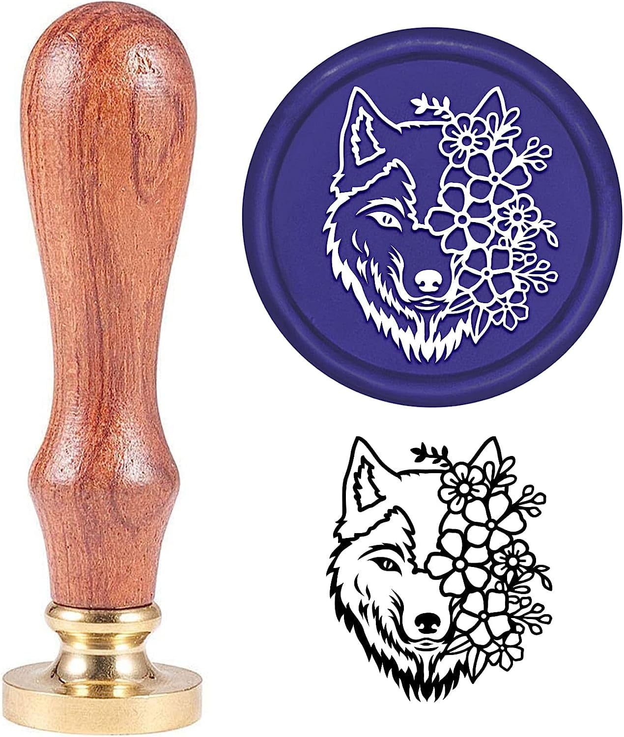 1Set Wolf Wax Seal Stamp Flower Letter Sealing Stamp Wooden Handle 1 ...