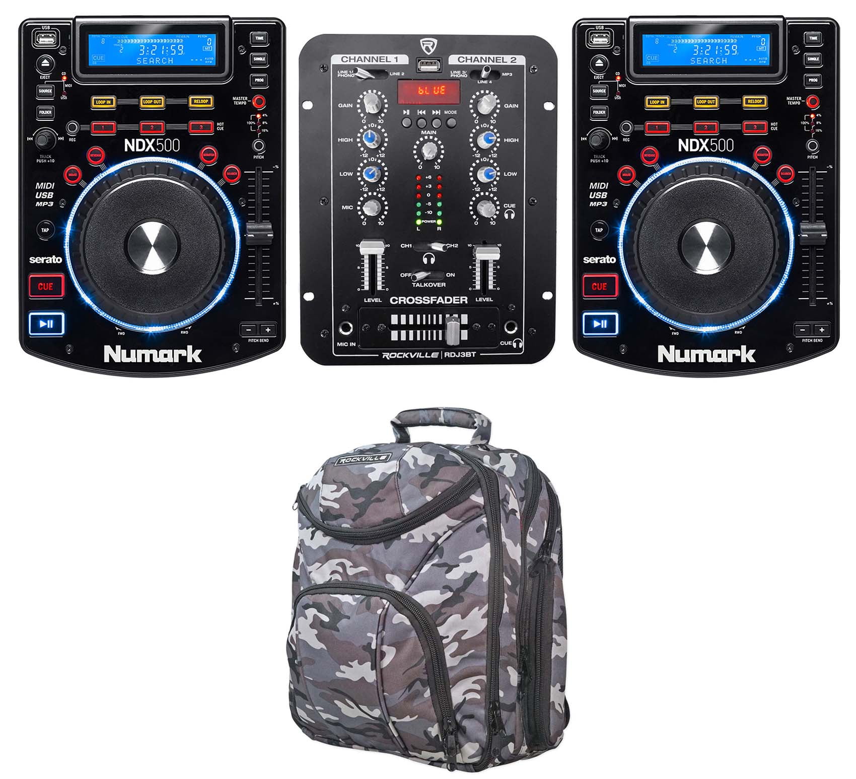 (2) Numark NDX500 DJ USB/CD Media Player Controllers+Bluetooth Mixer ...