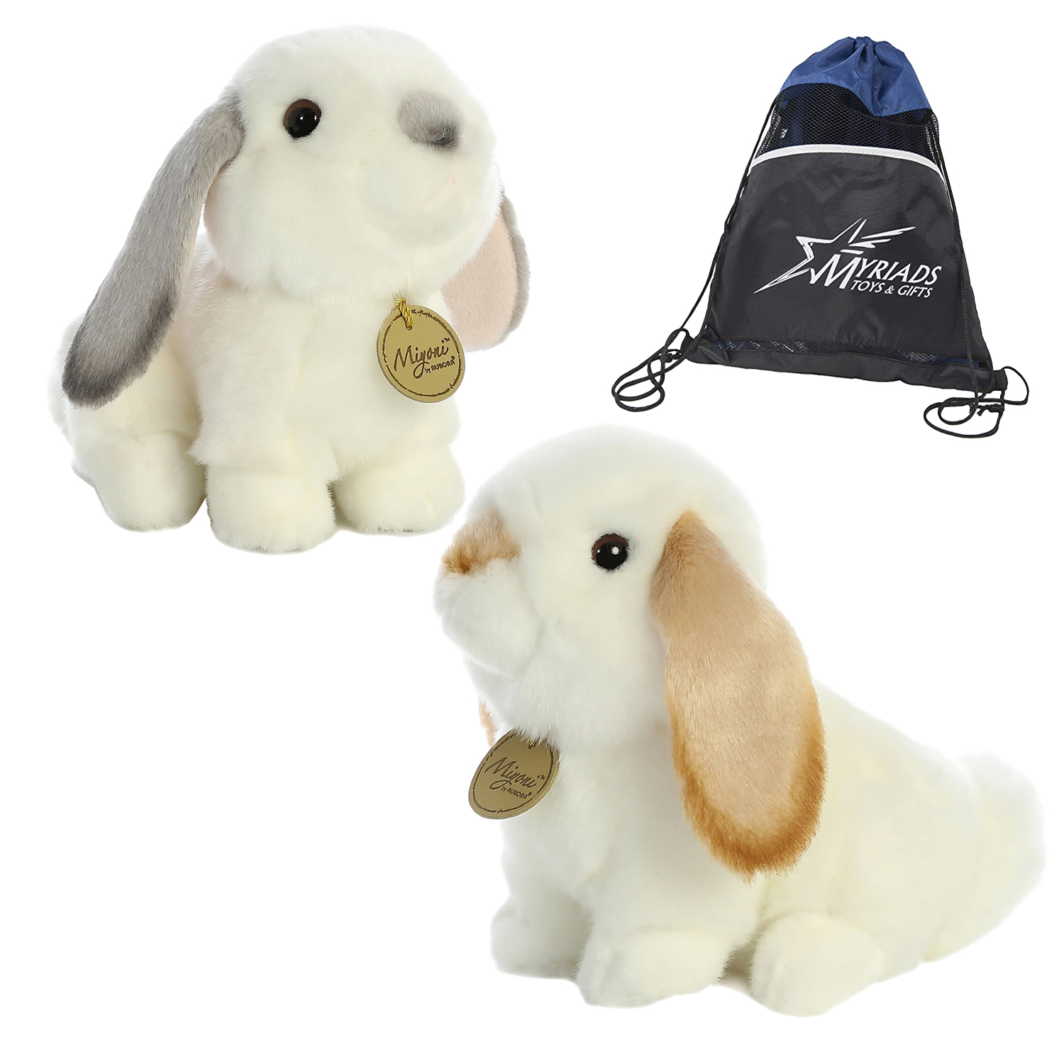 Aurora Miyoni 8" Lop Eared Rabbits Bundle: Grey Ears & Tan Ears ...