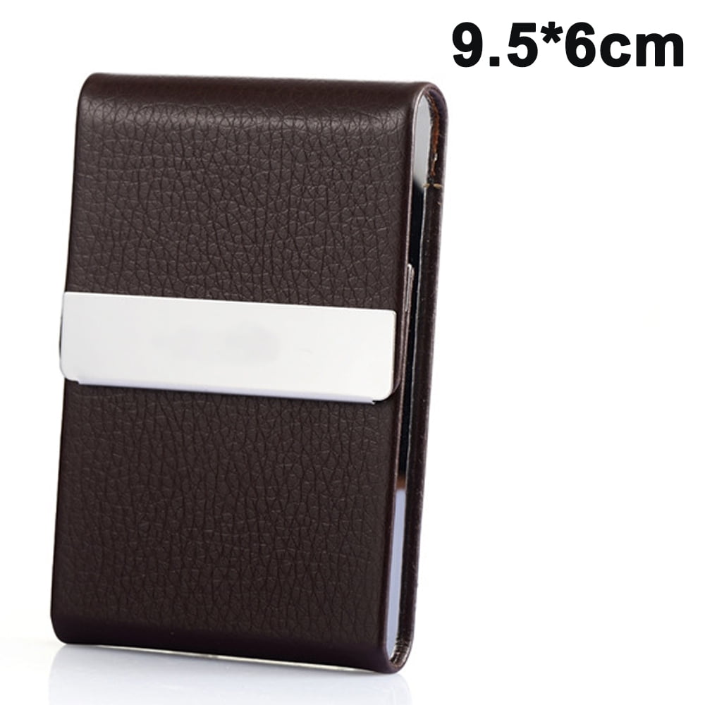 Business Card Holder Case - PU Leather Business Card Case Metal Name ...