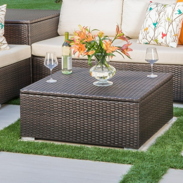 Faviola Outdoor Wicker Coffee Table with Storage, Multibrown - Walmart.com