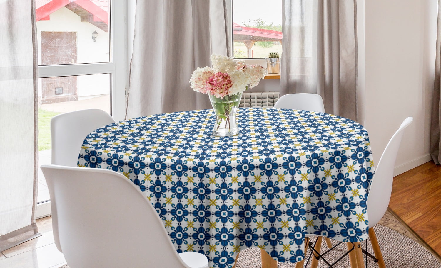 Ethnic Round Tablecloth, Tile Illustration in Traditional Style ...