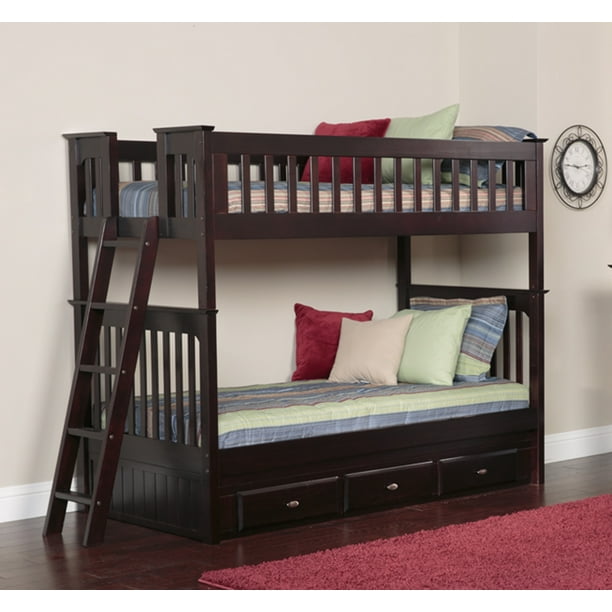 American Furniture Classics Model 2910-TTE, Solid Pine Twin/Twin Bunk Bed with Three Drawers in ...