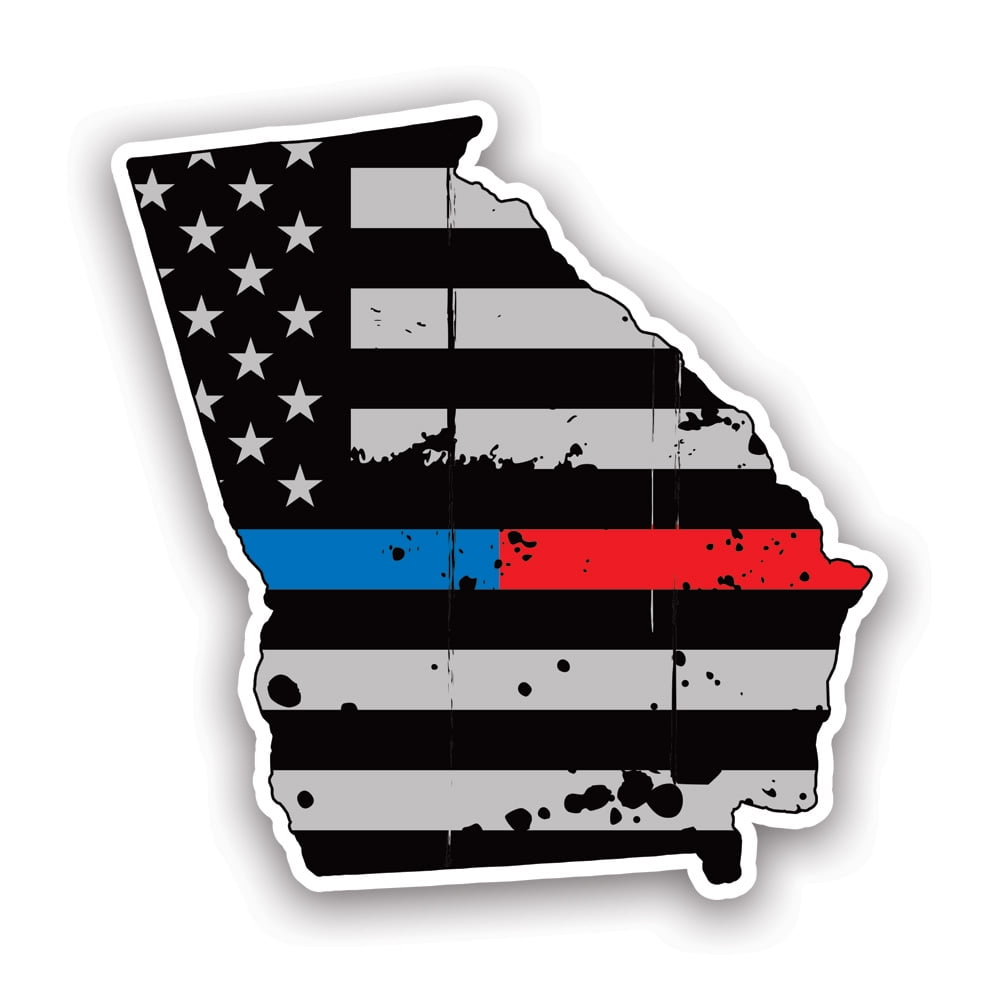 Distressed Thin Blue Red Line Georgia State Shaped Subdued US Flag ...