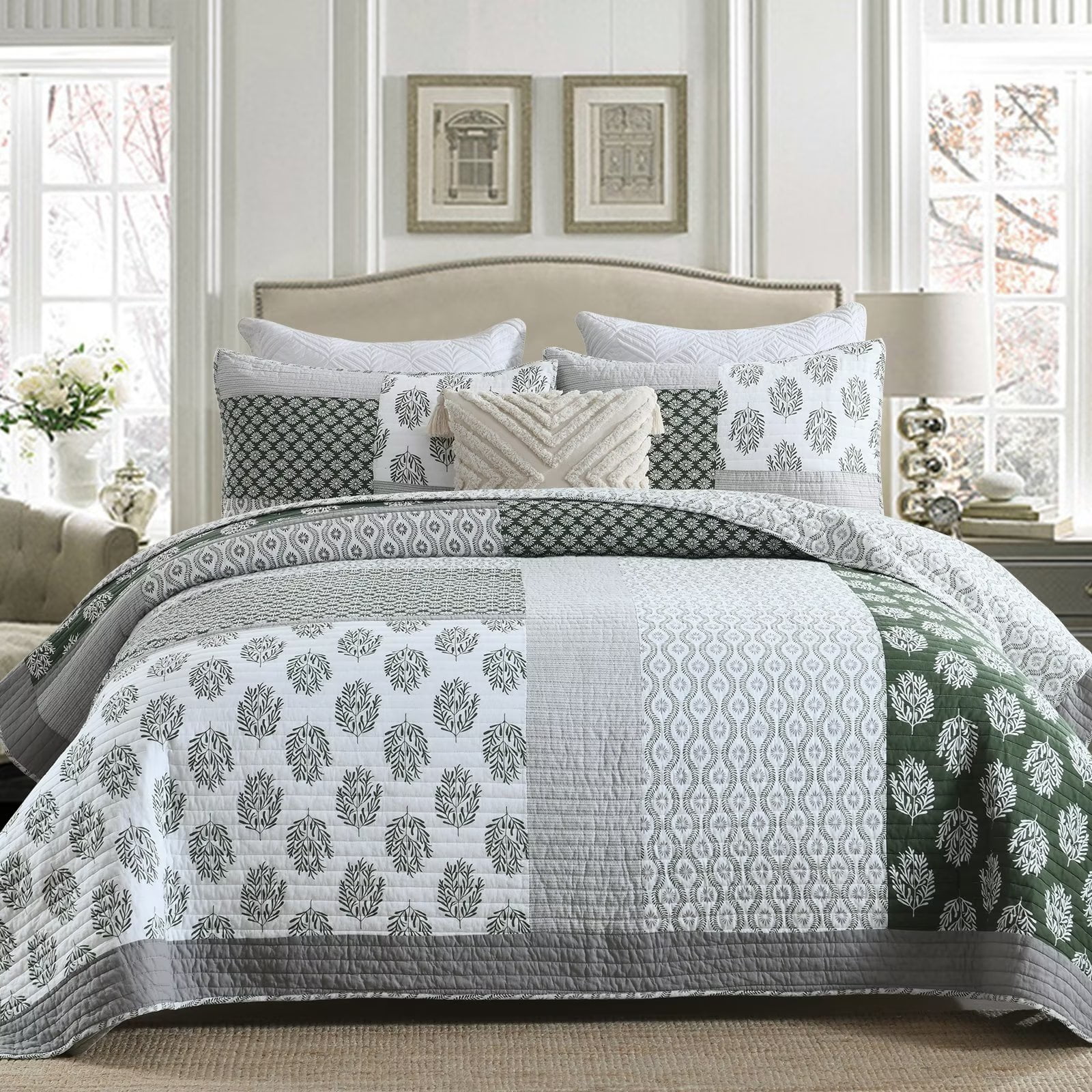 Bedduvit 100 Cotton 3 Piece King Size Quilt Set Olive Green Real
