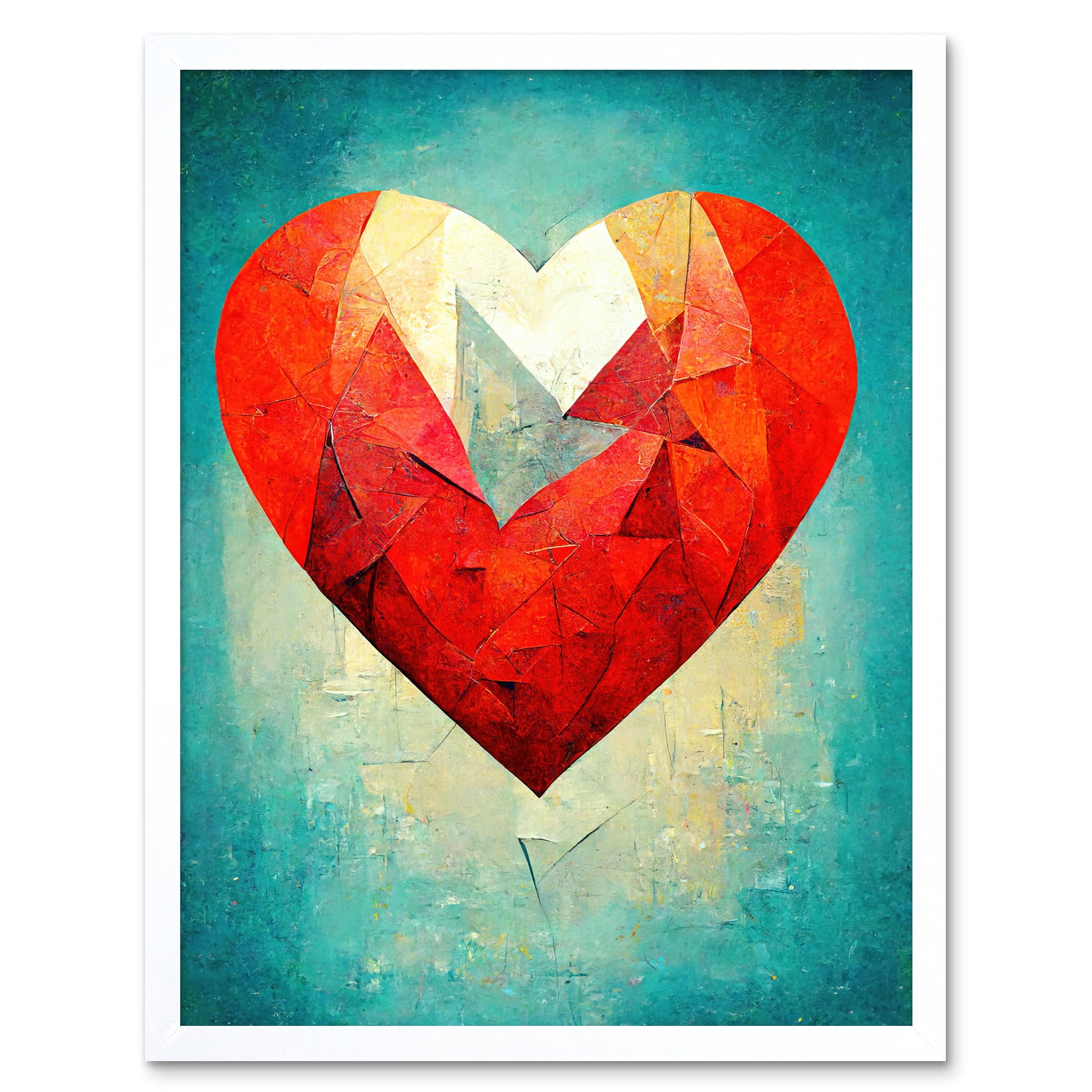 Love Heart Painting Romance Bright Blue Teal Unique Modern Art Print ...