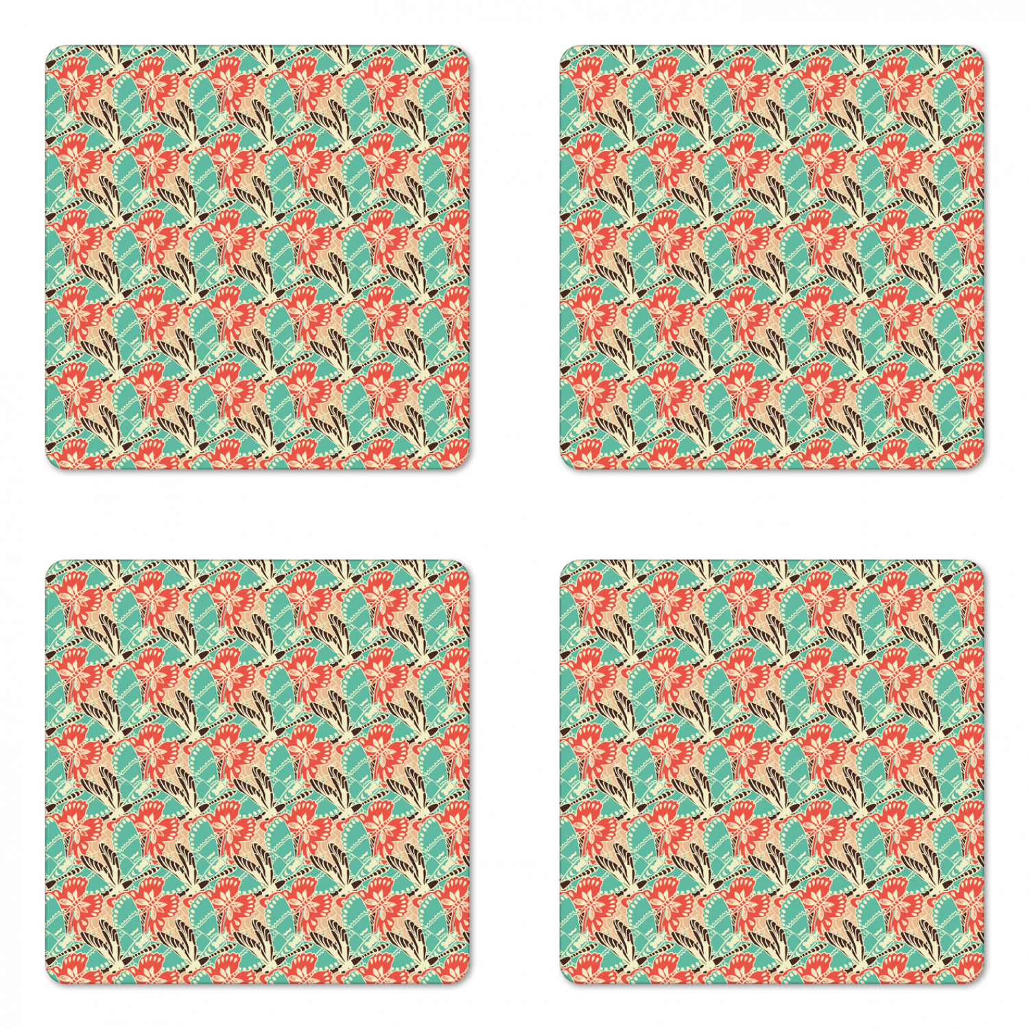 Spring Coaster Set of 4, Butterfly in Various Color Summer Wings Mother ...