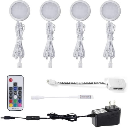 AIBOO RGB Color Changing LED Under Cabinet Puck Lights with Mini RF ...