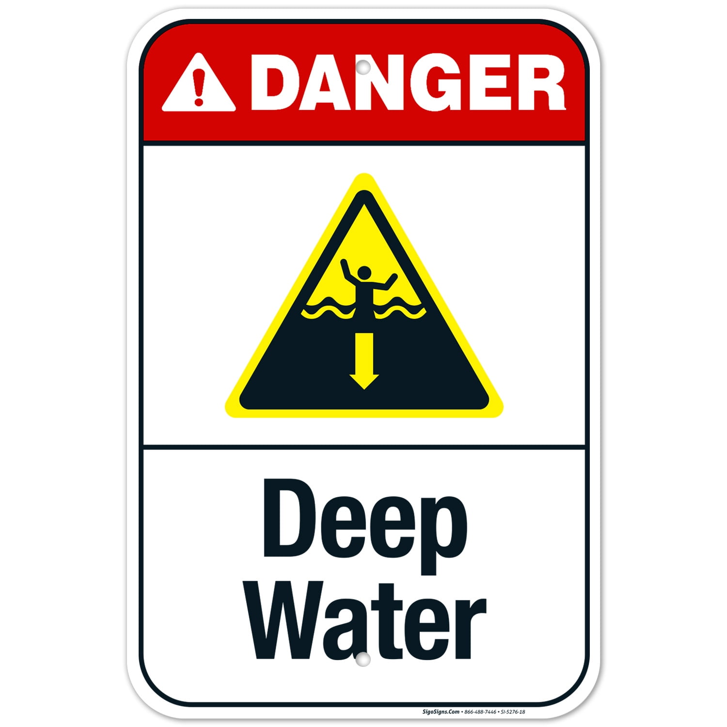 Deep Water Sign, ANSI Danger Sign, - Walmart.com