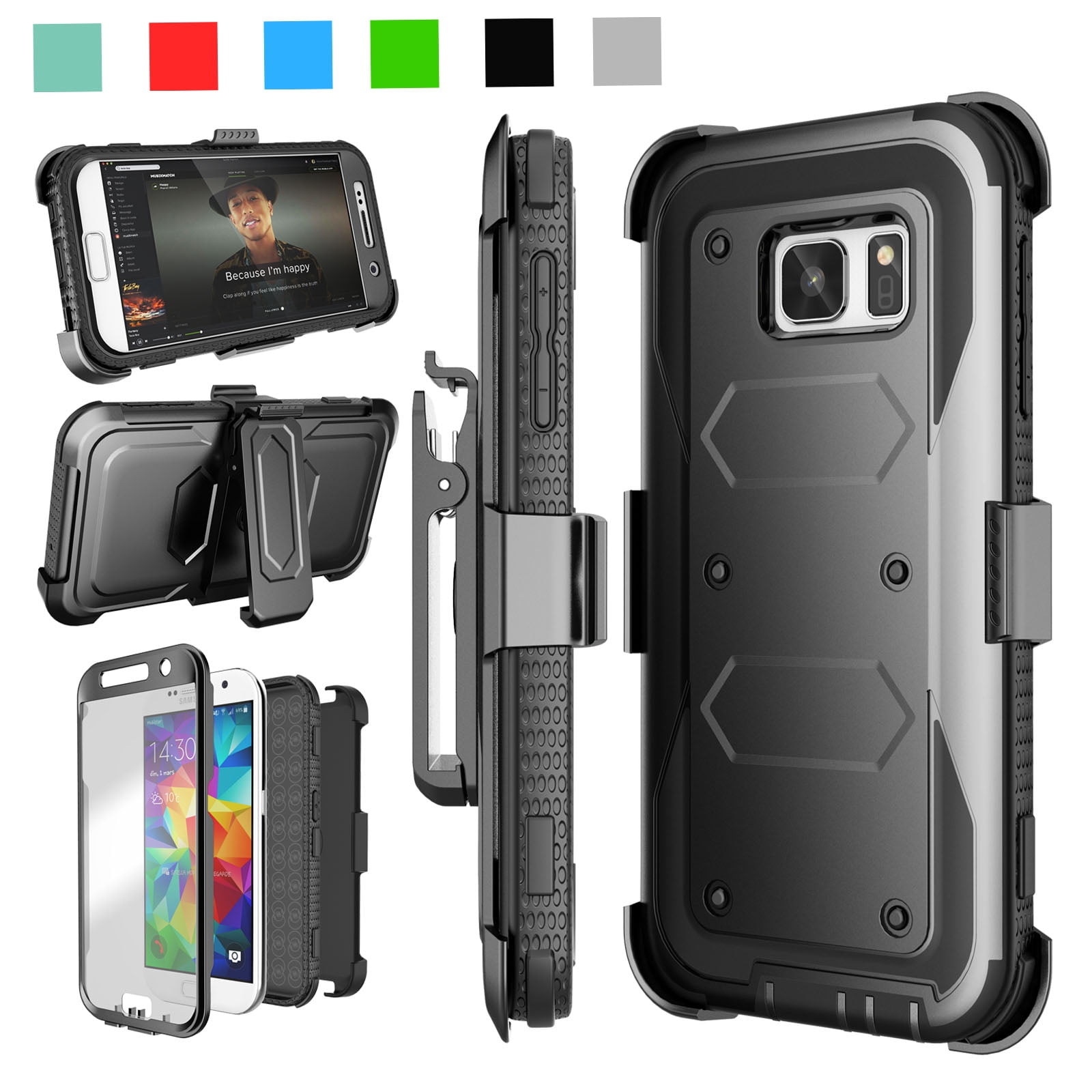 Galaxy S7 Case, [Built-in Screen Protector] Shock Absorbing Holster ...