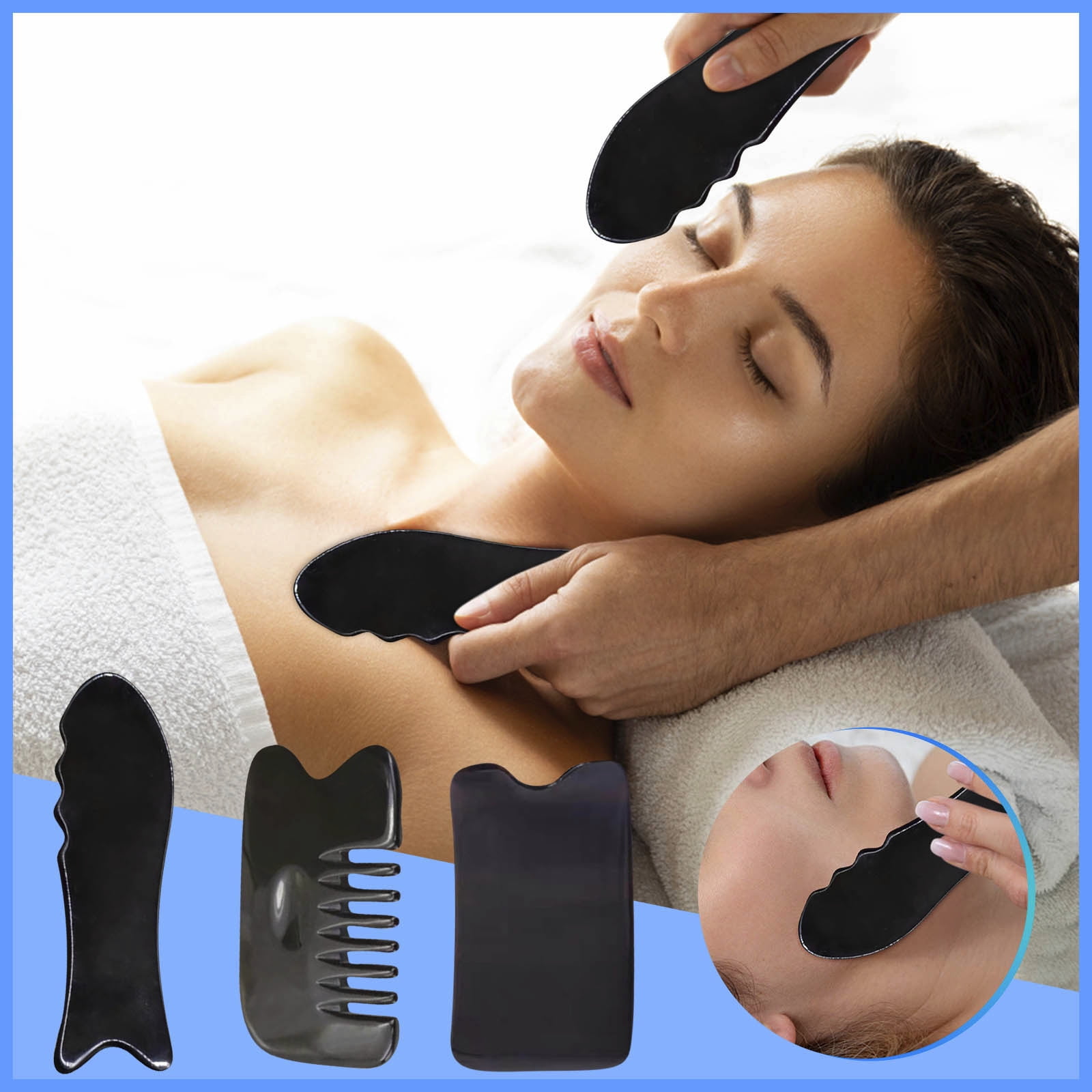 Fiudx Peine de Cuerno Negro, Juego Profesional de Herramientas Guasha ...