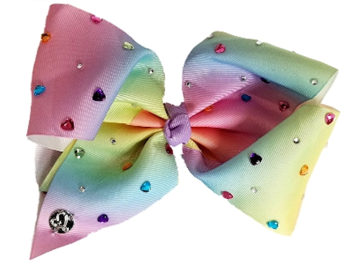 JoJo Siwa Large Cheer Hair Bow (Pastel Rainbow Heart Rhinestone ...