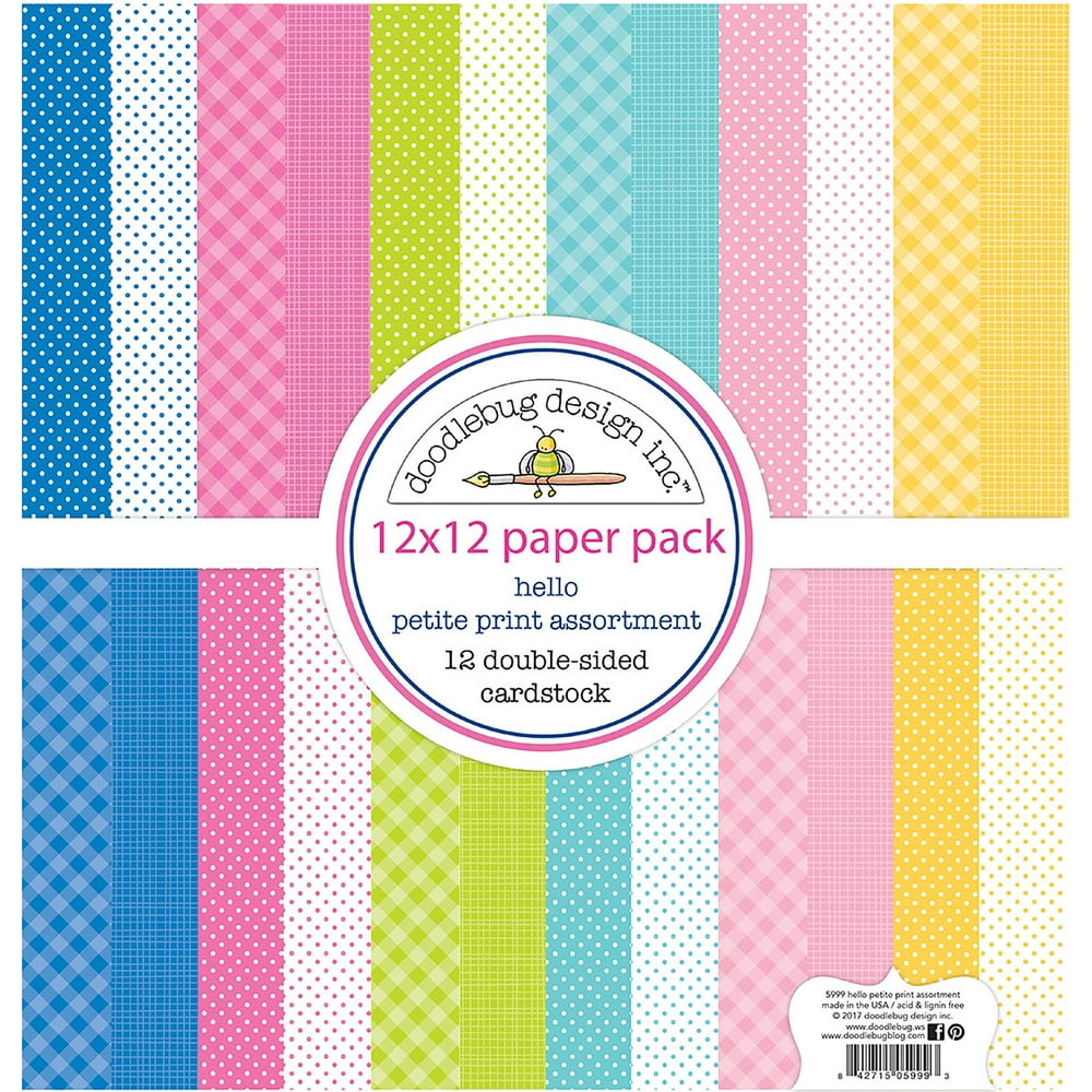 Doodlebug Petite Prints Double-Sided Cardstock 12"X12" 12/Pk-Hello ...