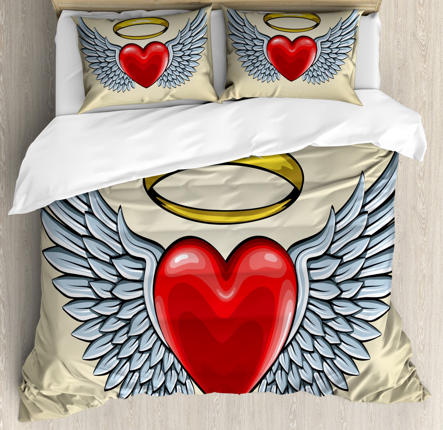 Angel Wings Duvet Cover Set Queen Size, Valentines Day Theme with A ...