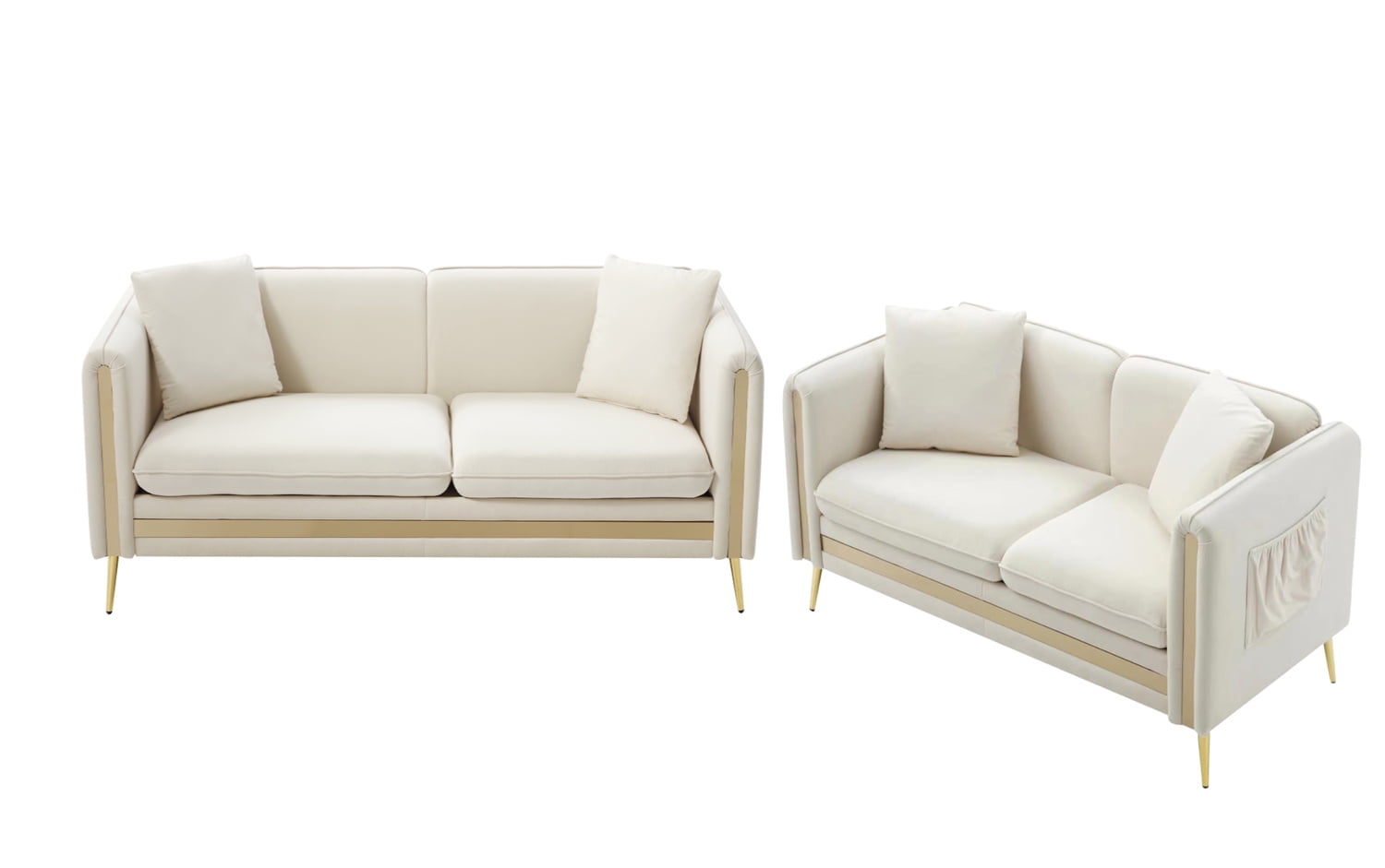 2 Piece Modern Upholstered Velvet Sofa Set,2-Seat Sofa and 3-Seat Sofa ...