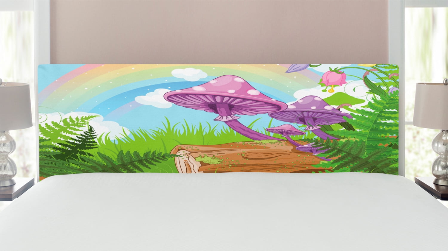Mushroom Headboard, Scenery with Wood Timber Grass and Rainbow Fungus ...