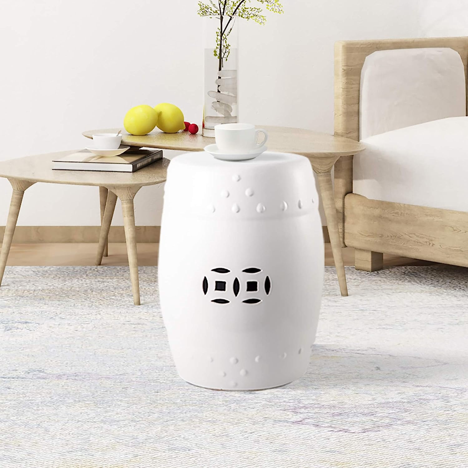 Sigtua 17 in. Garden Stool, Side Table Indoor Ceramic, Outdoor Stool ...