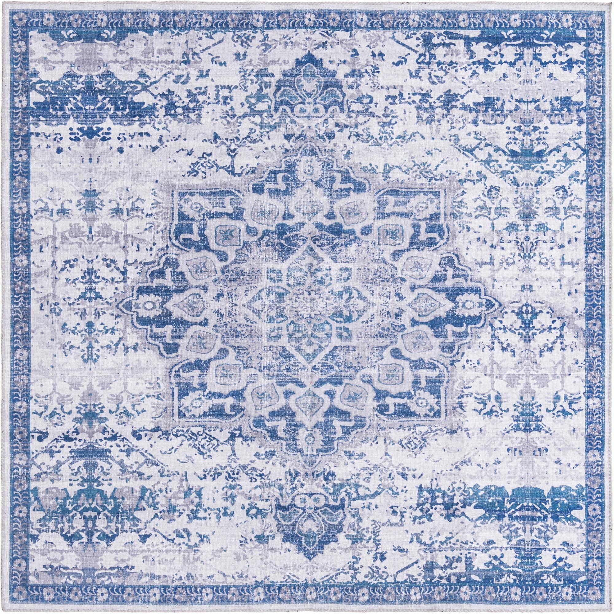 Rugs.com Francesca Collection Washable Rug – 7 Ft Square Gray Blue ...