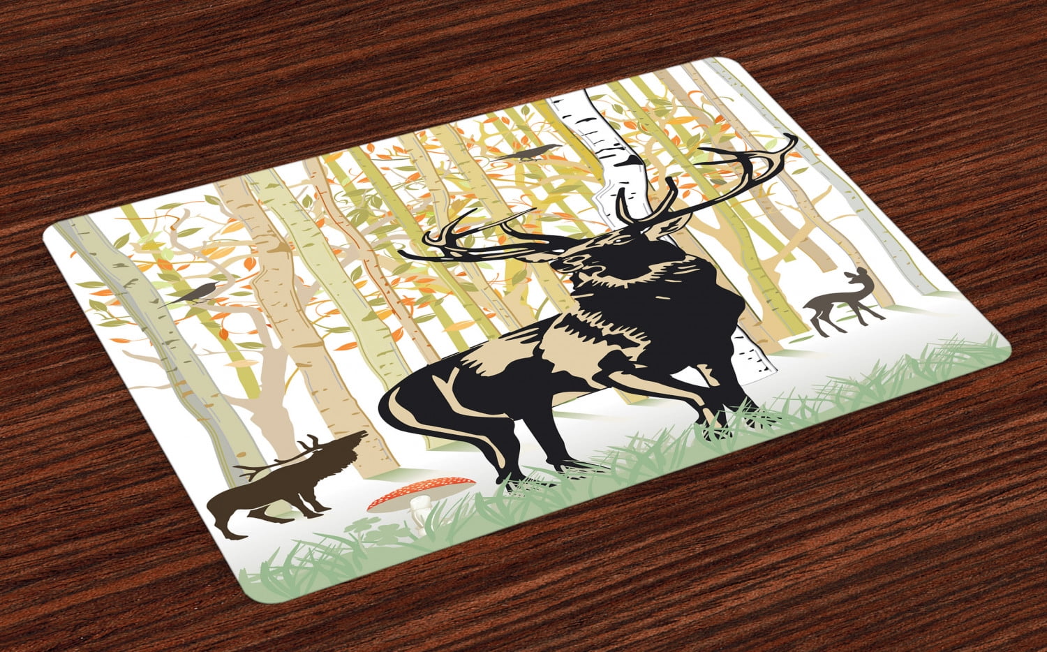 Antlers Placemats Set of 4 Deers in Autumn Forest Colorful Leaves Trees ...