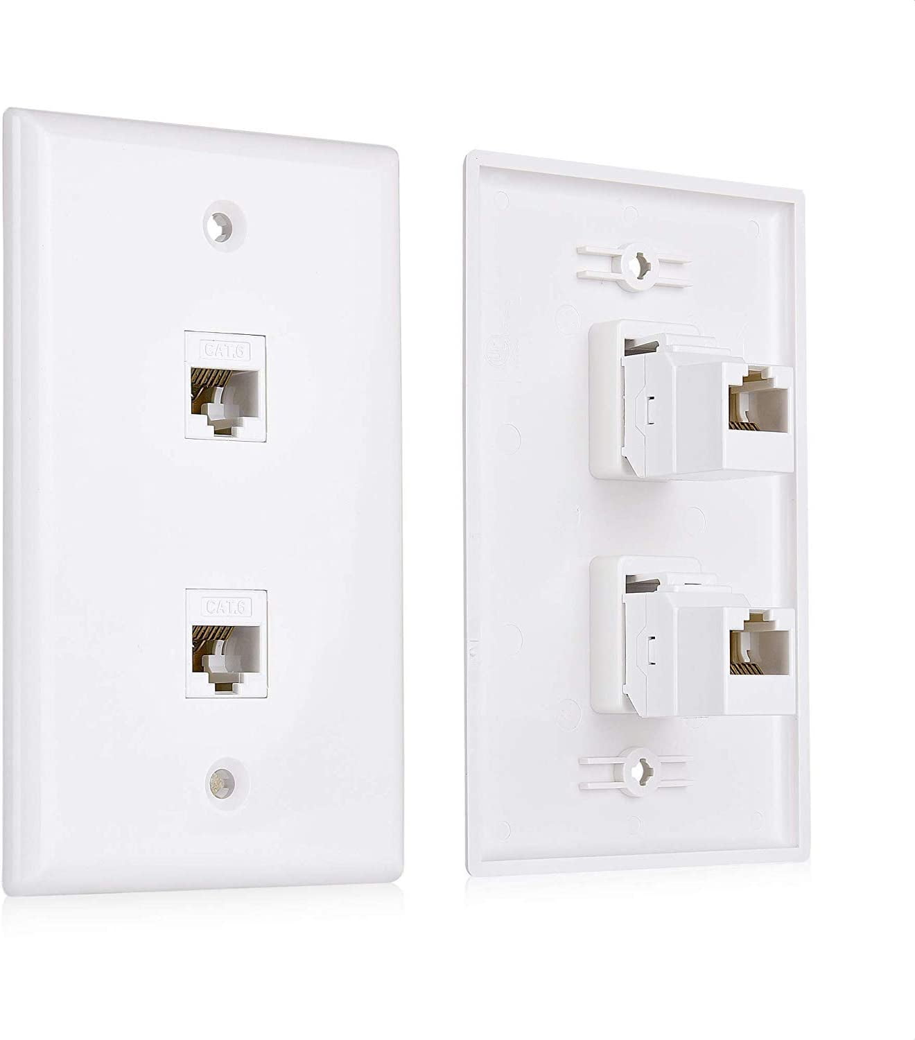 Cable Matters 2-Pack 2-Port Keystone Jack Wall Plate with Cat6 RJ45 ...