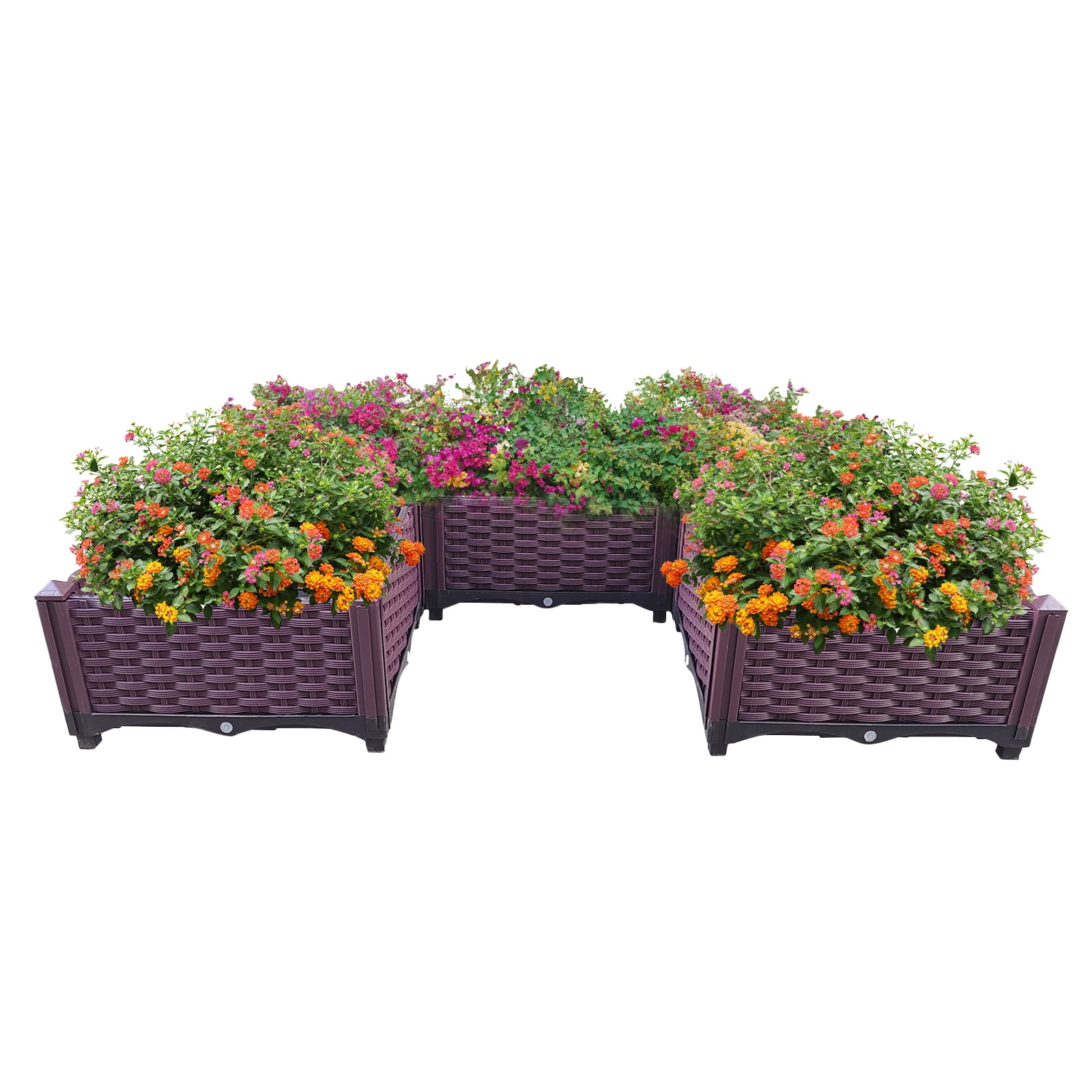 DAWOT Set of 5 Planter Boxes Plastic Raised Garden Bed,Rattan Style ...