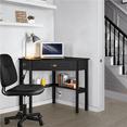 Renwick Modern Corner Computer Desk with Power Outlet and Drawer, Black ...