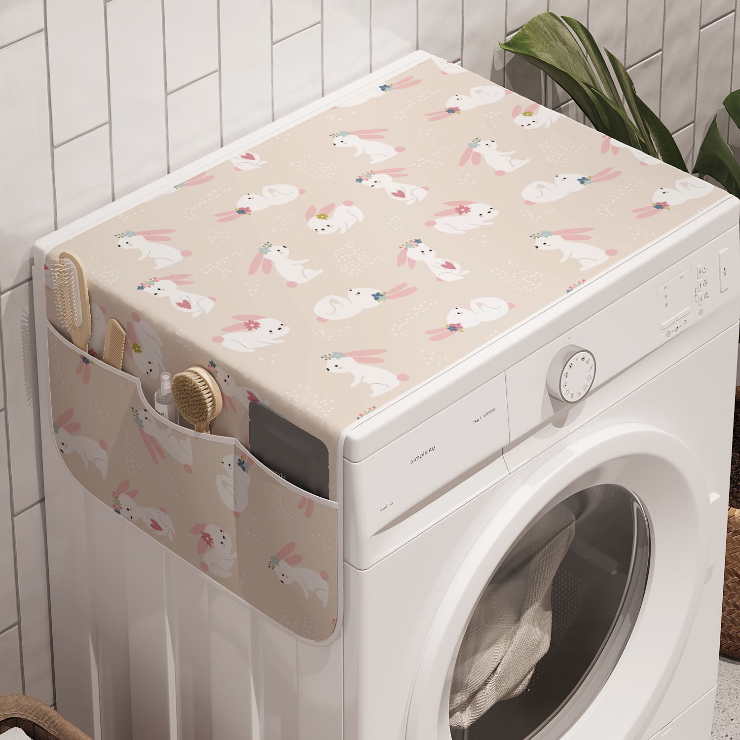 Nursery Washing Machine Organizer, Bunnies with Floral Wreath Girly ...