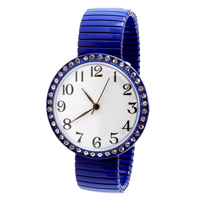 LINEL Women's White Jumbo Dial Stretch Band Watch Crystal Bezel Blue ...