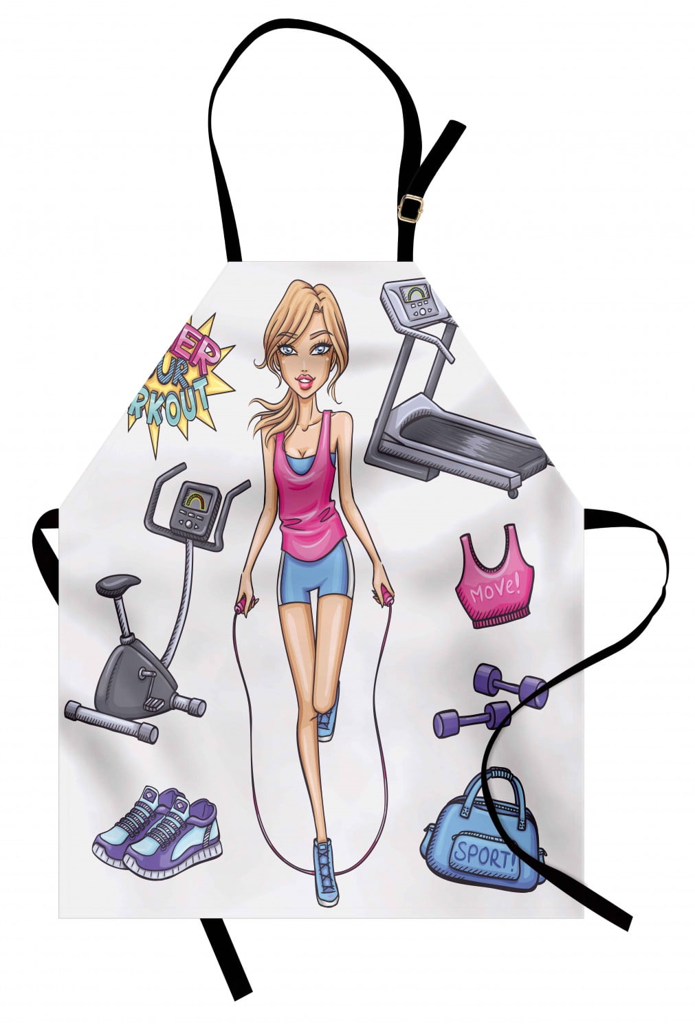 Fitness Apron Beautiful Young Cartoon Girl Working Out at Gym Bike ...