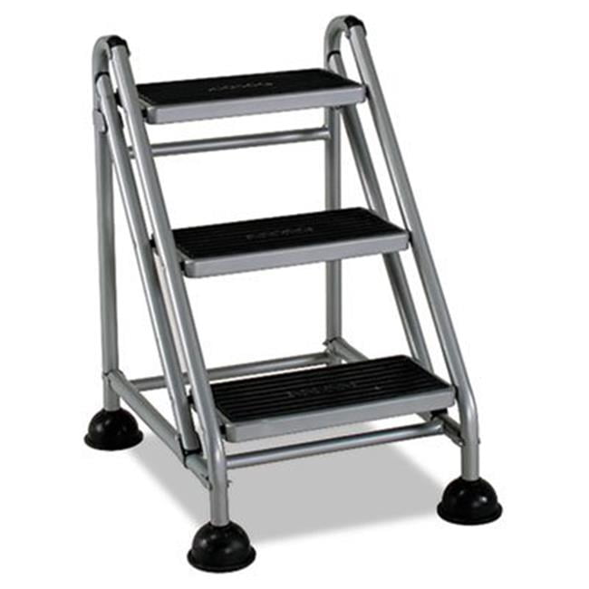 Rolling Commercial Step Stool, 3-Step, 26.6 Spread, Platinum-Black ...