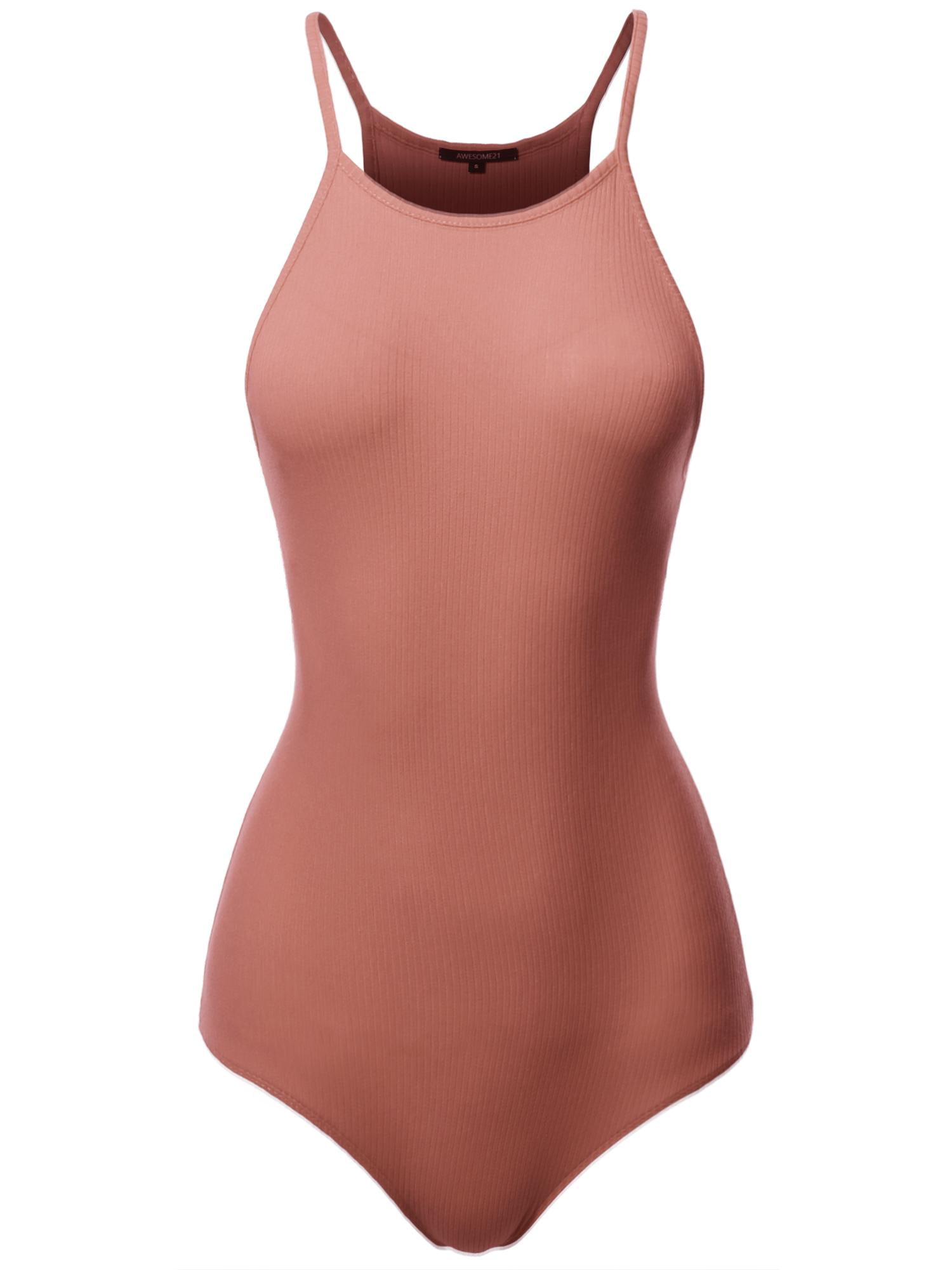 FashionOutfit Women's Solid Ribbed High Neck Bodysuit - Walmart.com