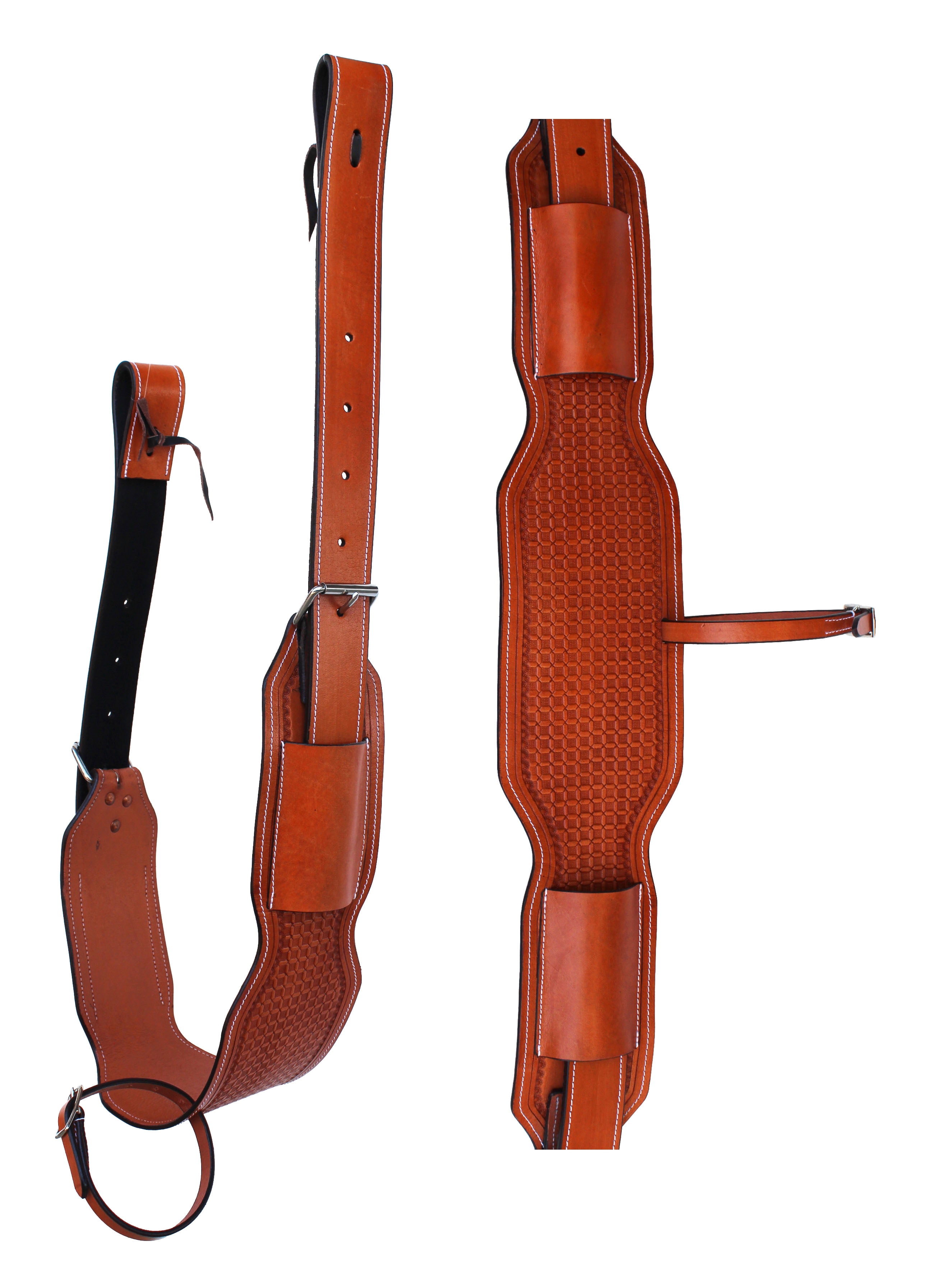 Horse Basket Weave Tooled Tan Leather Rear Flank Back Saddle Cinch ...