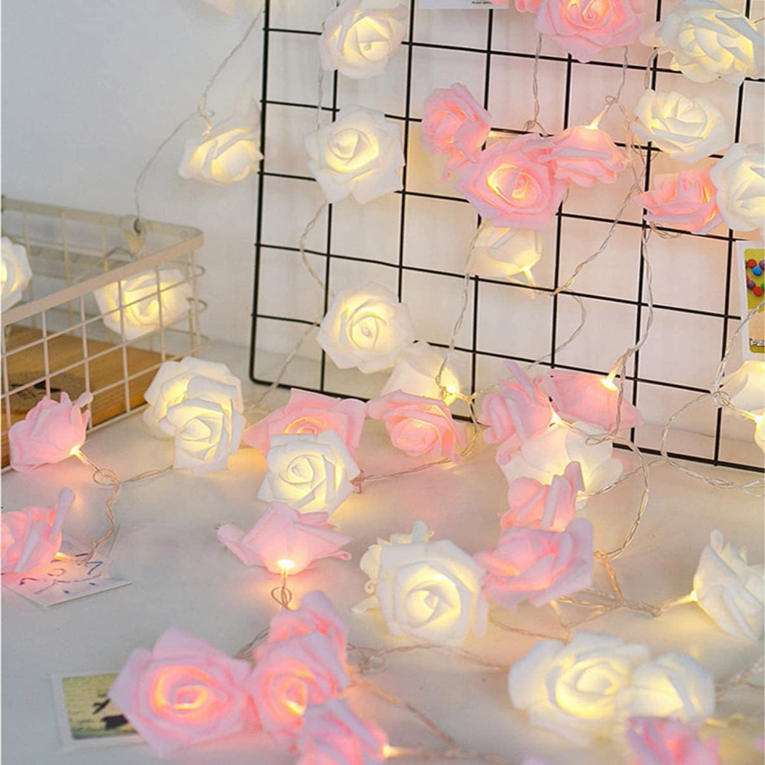 LINLIN Rose Flower String Lights, 3M 20LED Romantic Flower Fairy Lights ...