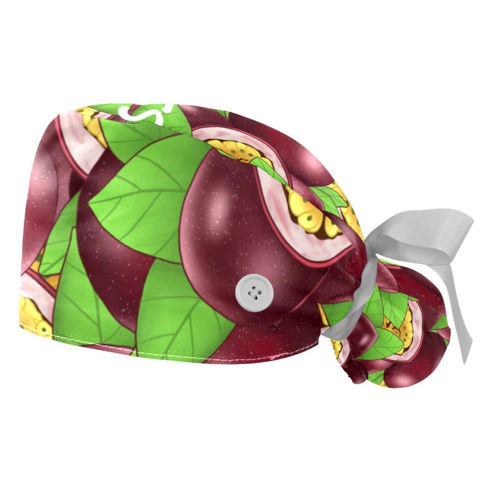 2PCS Long Hair Working Cap with Buttons and Sweatband Ribbon Tie Back Hatn Passion Fruit ...
