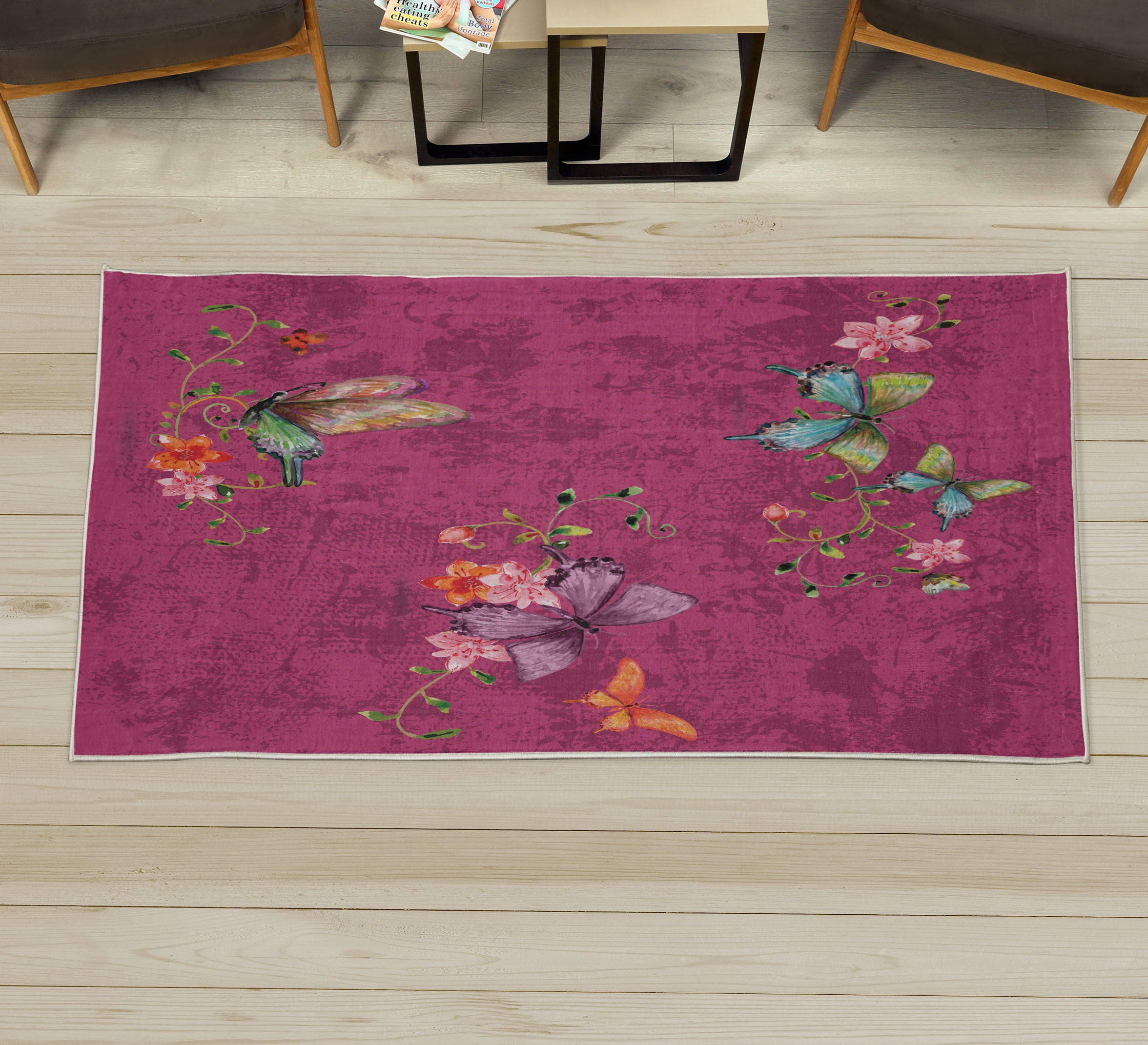 Butterfly Decorative Rug, Springtime Flying Moths on Vintage Style ...