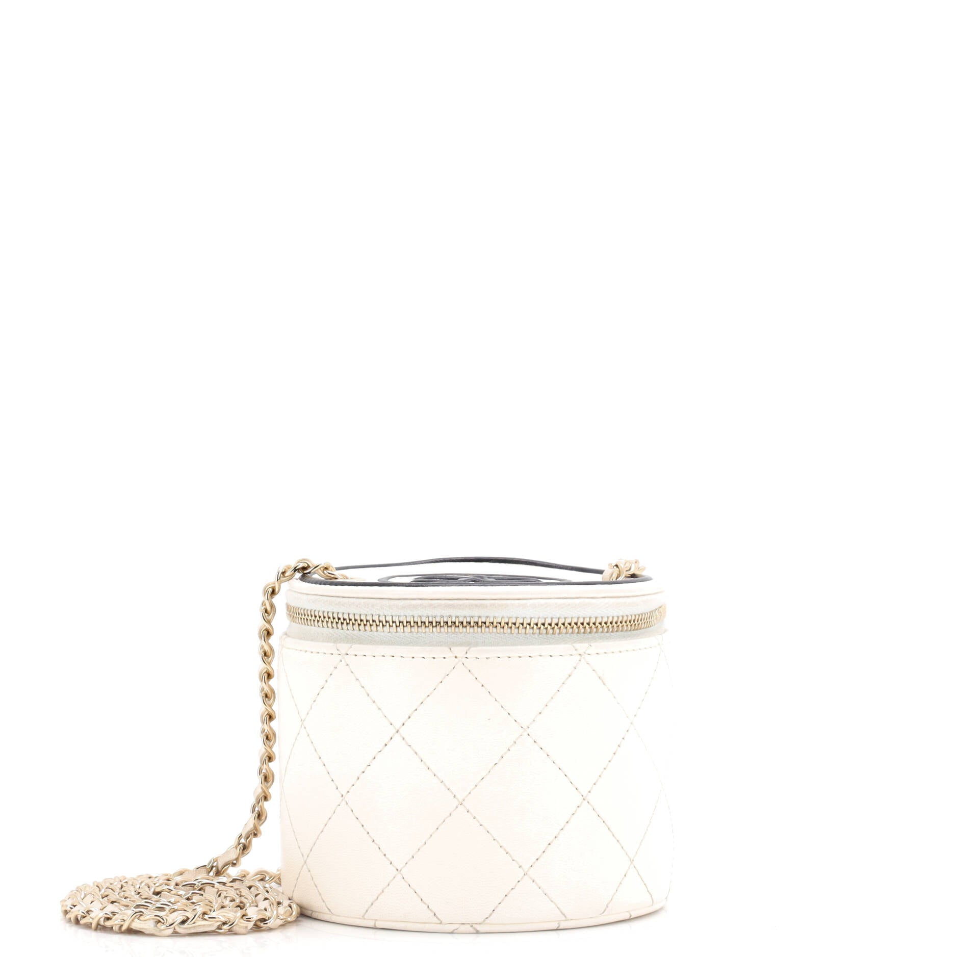 Pre-Owned CC Round Vanity Case with Chain Quilted Lambskin Mini By ...