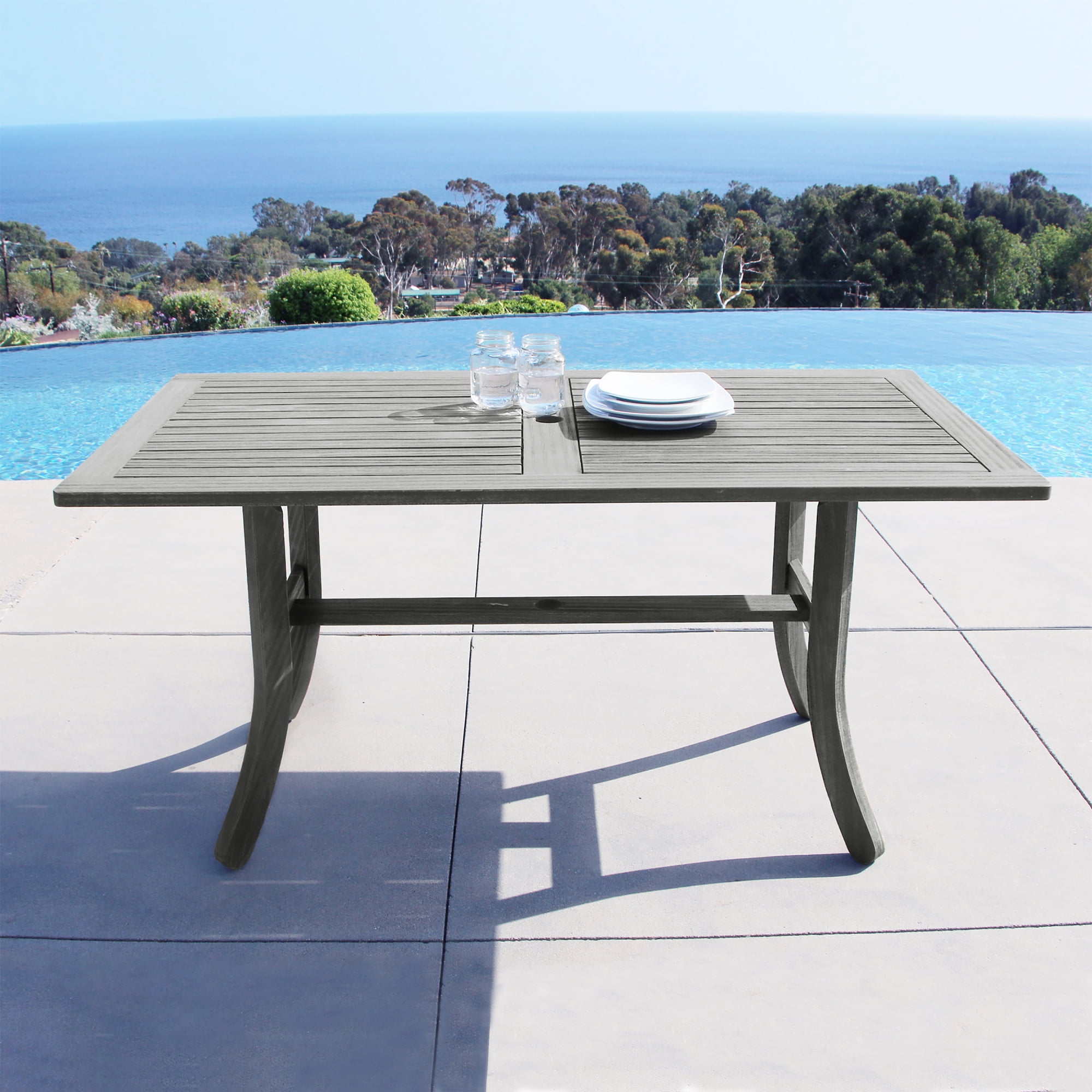 Renaissance Outdoor Patio Hand-Scraped Wood Rectangular Dining Table ...