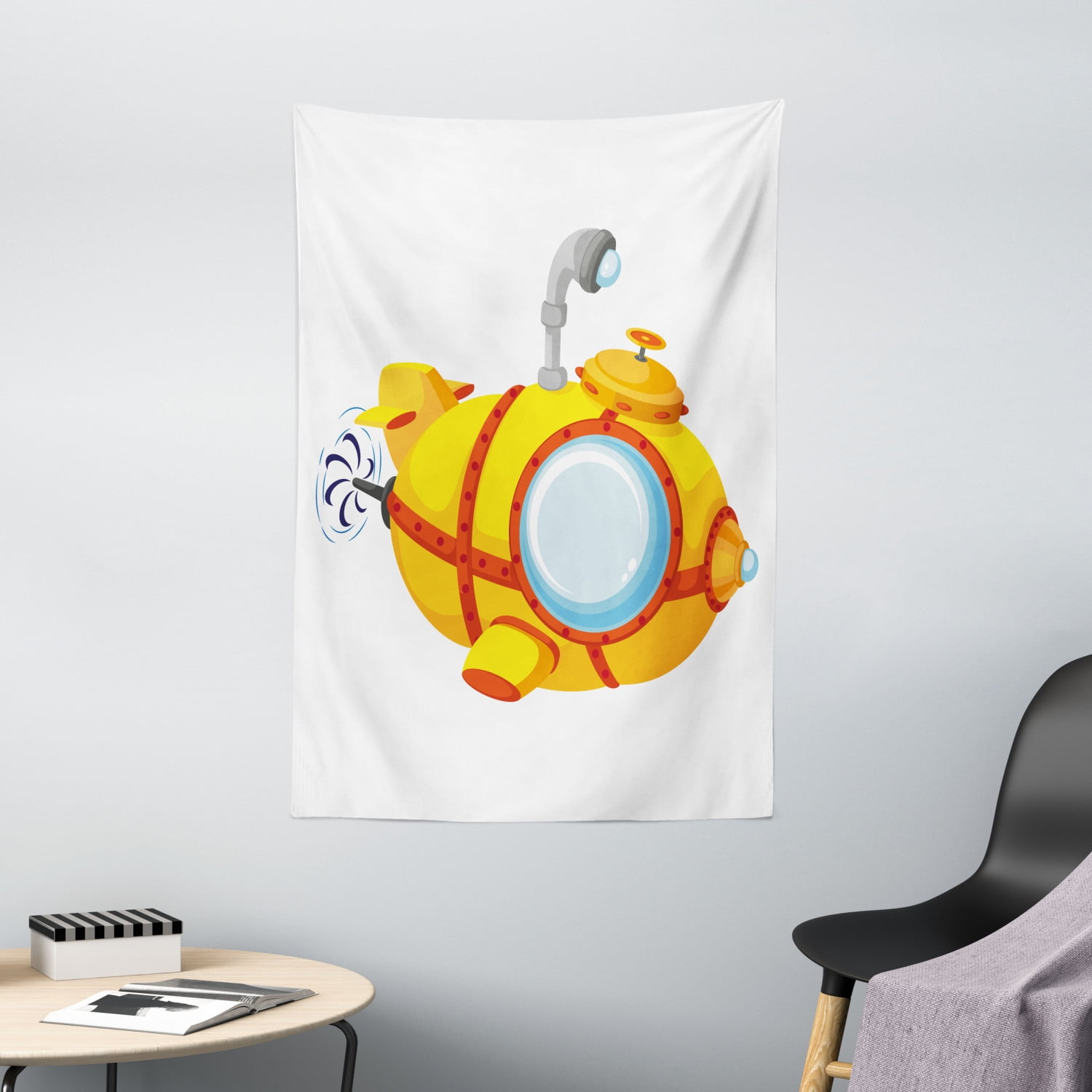 Yellow Submarine Decor Tapestry, Illustration of a Bathyscaphe Cartoon ...