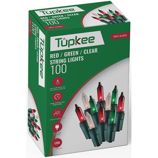Christmas String Lights 100 Count - Incandescent Mini Red, Green, and ...