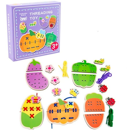 letairis Wooden Cartoon Lacing Cards Wood Block Threading Toys Sewing ...