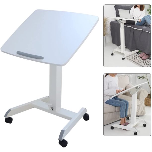 Fichiouy Computer Desk Cart White Mobile Laptop Table Workstation ...