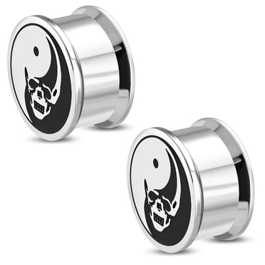Black Stainless Steel Two-Tone Punisher Skull Faux Fake Cheater Ear ...