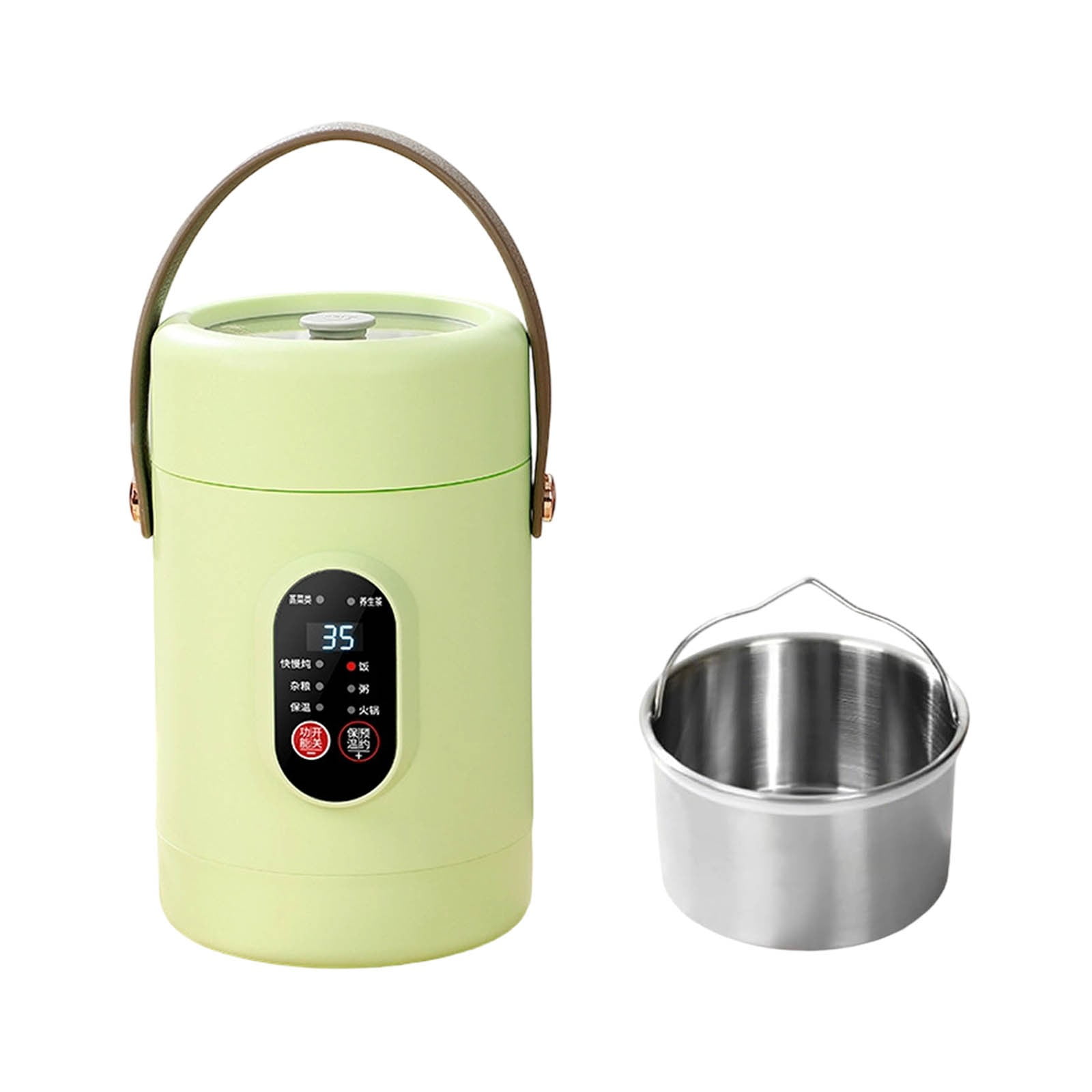 Lfkerwmg Multifunctional Portable Cooking Mini Ceramic Glazed Inner With Steamer And 12 Hour Timer For Meals 20.8x11.5cm