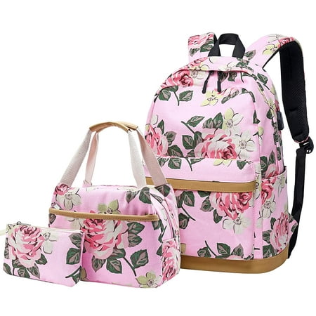 School Backpack Girls Teenager Ladies School Bag Canvas Satchel Set ...