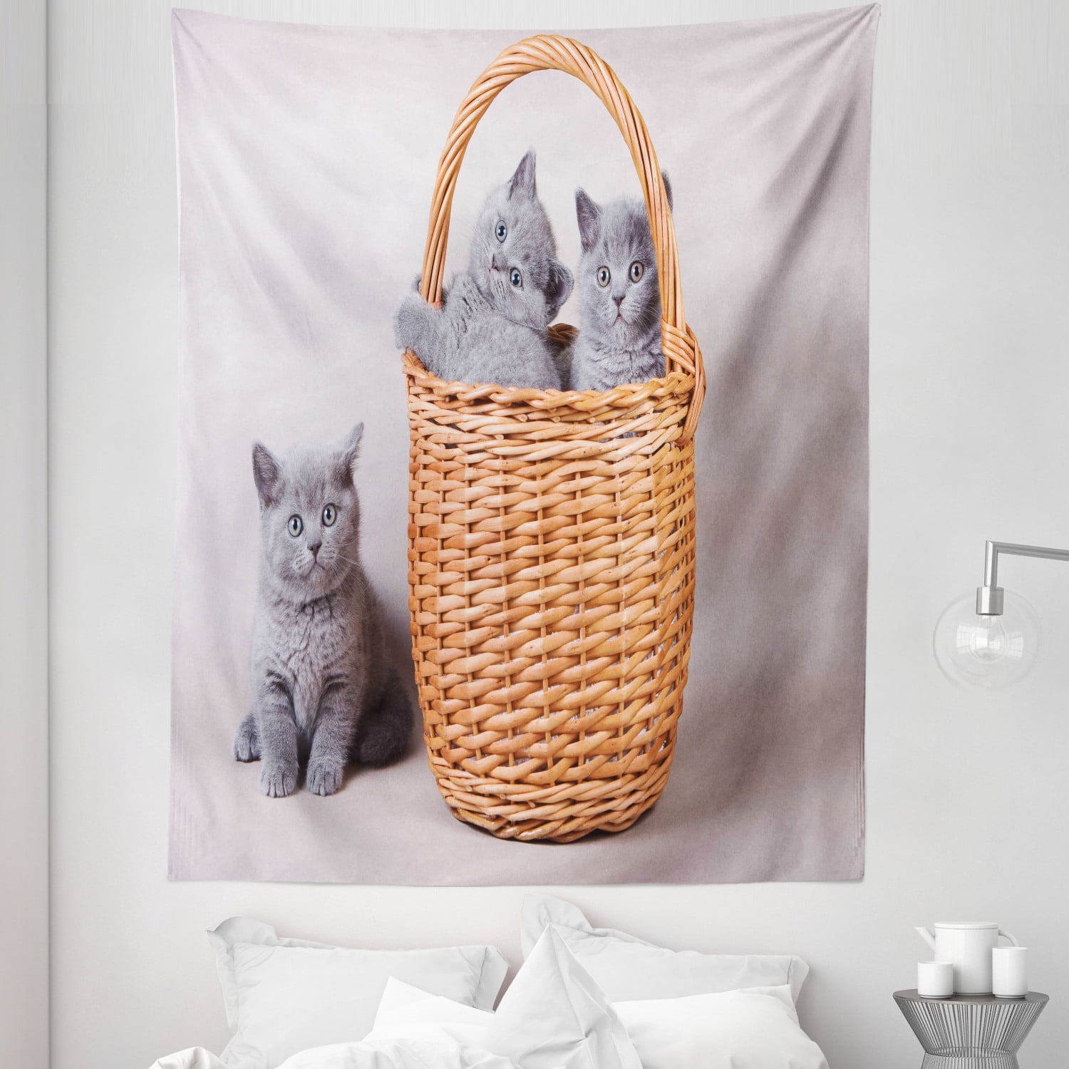 Kitten Tapestry, 3 British Cats Kitties in Basket Animals Fluffy Pets ...