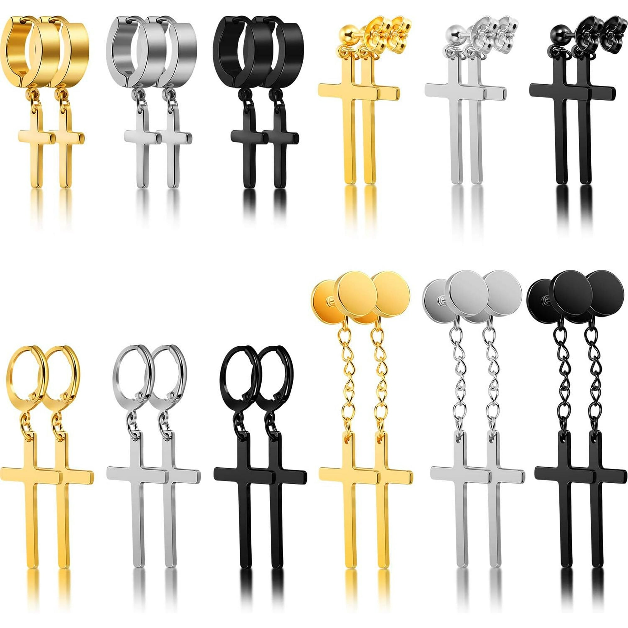 Click here for Ghsdfbb 12 Pairs Cross Earrings Stainless Steel Cr... prices