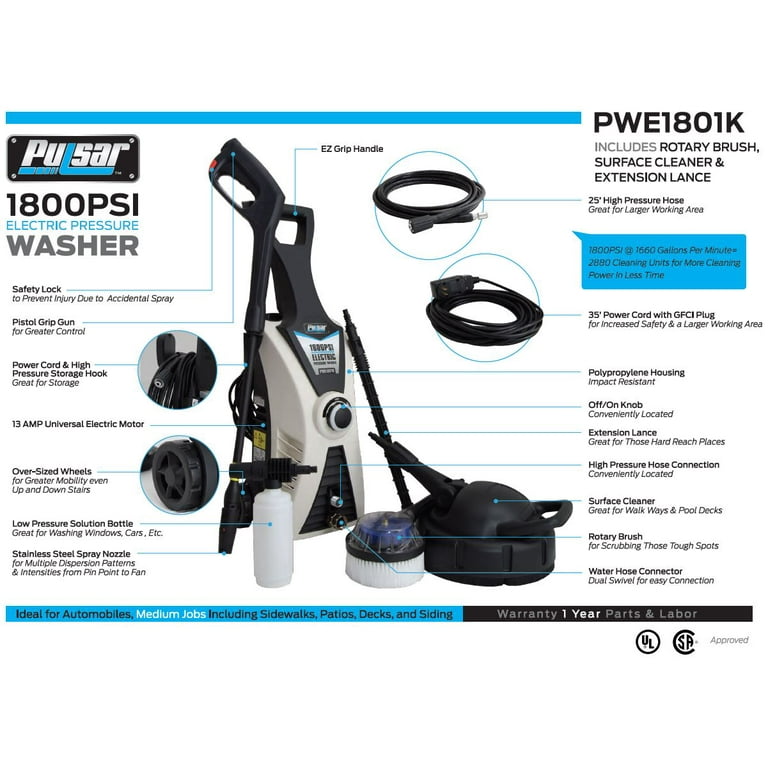 Pulsar 1800 psi electric pressure washer store
