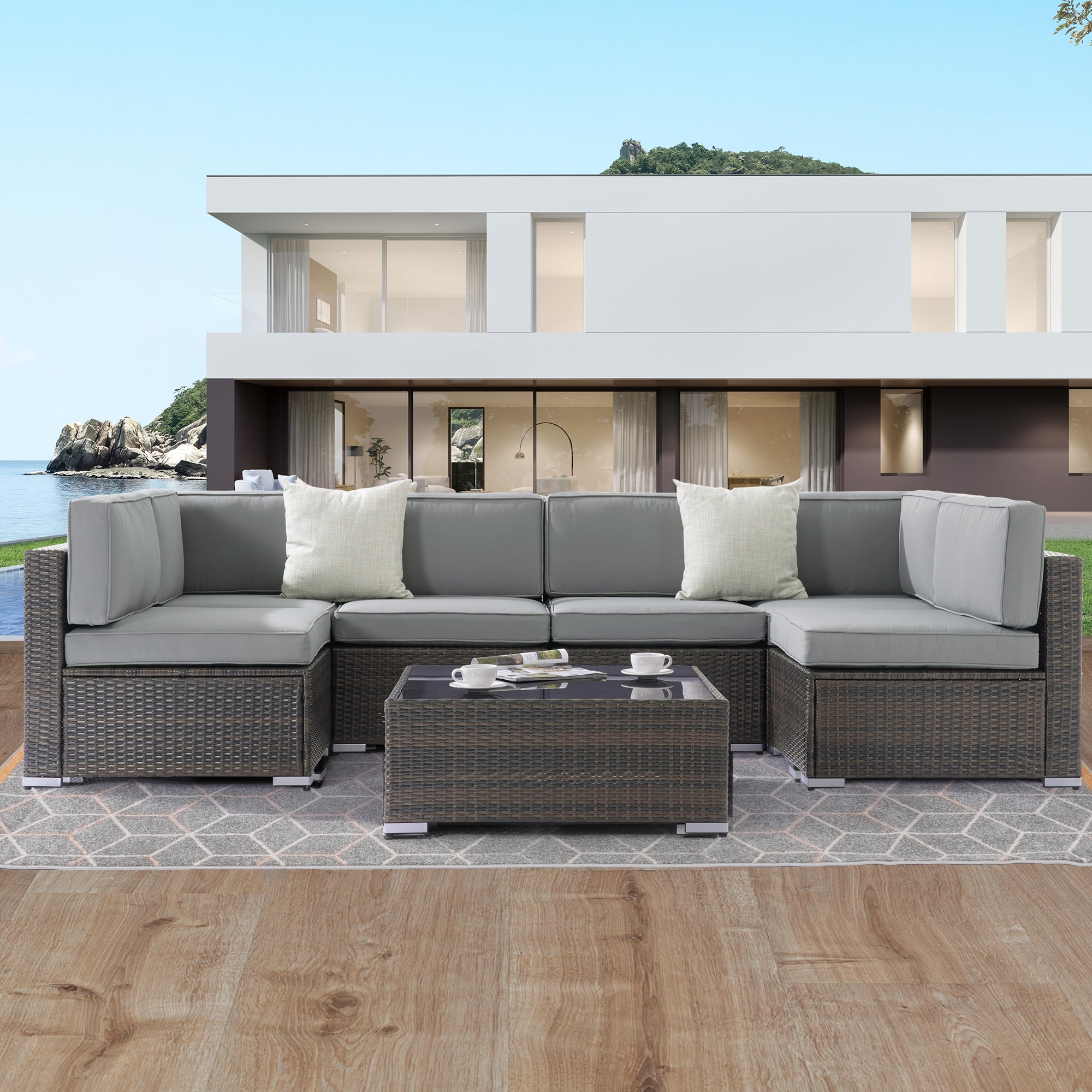 CHYVARY 7 Pcs Outdoor Sectional Sofa Conversation Sets,Patio PE Wicker ...