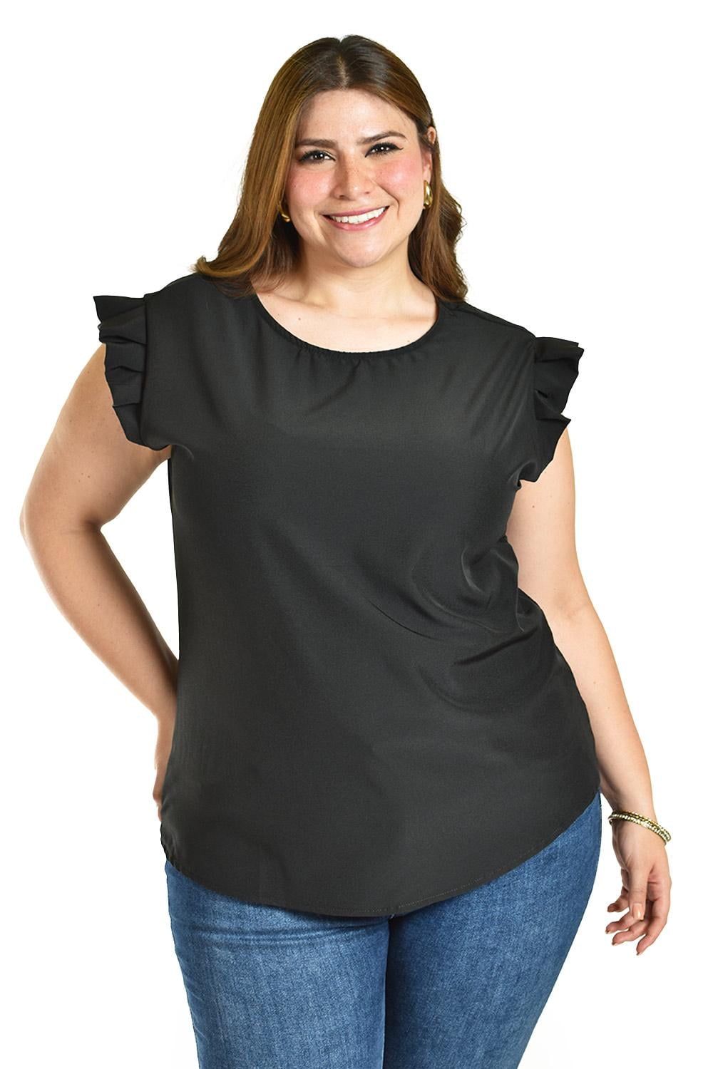 Blusa con manga de olan y moño en espalda Roman Fashion /Tallas Extras ...