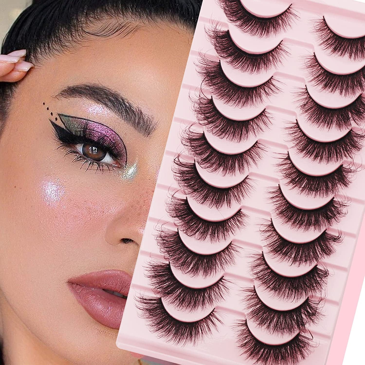 Lashes False Eyelashes 10 Pairs 20mm Cat Eye Faux Mink Lashes Fluffy